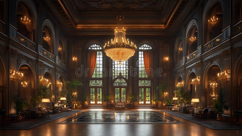 Grand Mansion Lobby Evening Reception Stock Illustration - Illustration ...