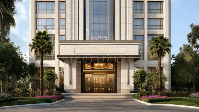 Grand Modern Building Entrance with Stone Facade Stock Illustration ...