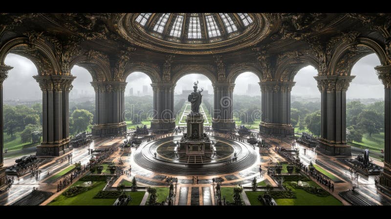 Grand Monument: Arches, Statue, & Rain Stock Image - Image of ...