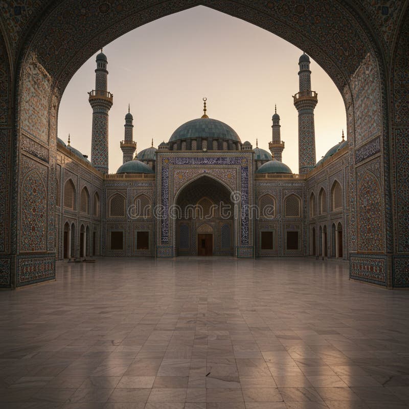 Grand Mosque Courtyard Featuring Traditional Islamic Architecture with ...