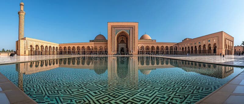 Grand Mosque Courtyard with Reflective Pool Stock Photo - Image of ...