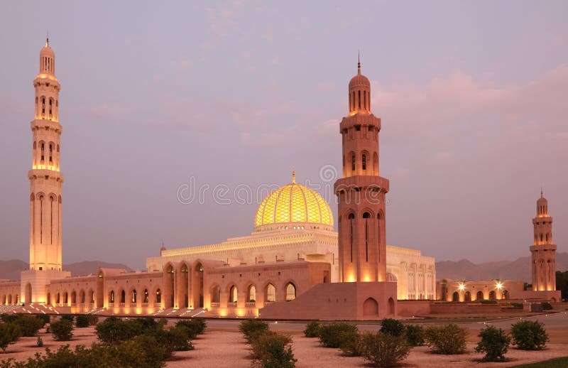 Grand Mosque in Muscat, Oman Stock Image - Image of islamic, evening ...