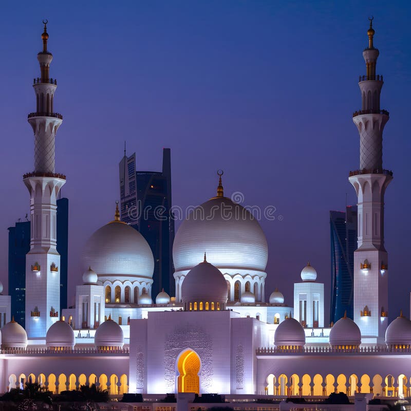 Grand Mosque at Night and Mosque Stock Photo - Image of islam, travel ...