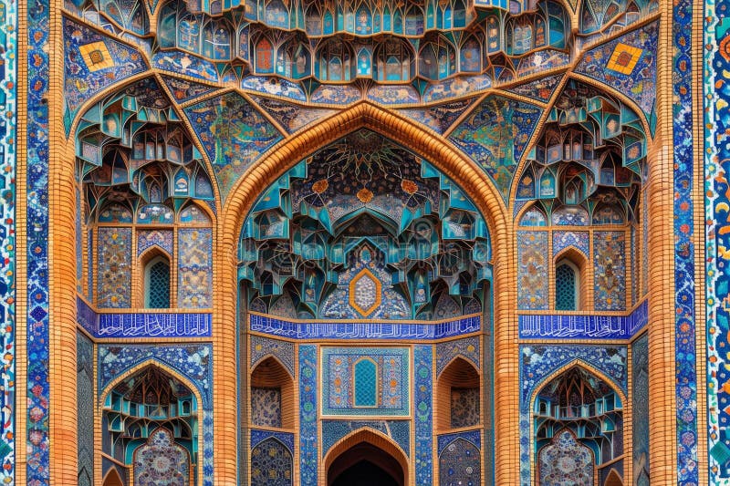 A Grand Mosque Showcasing Intricate Details, Colorful Tile Work, and ...