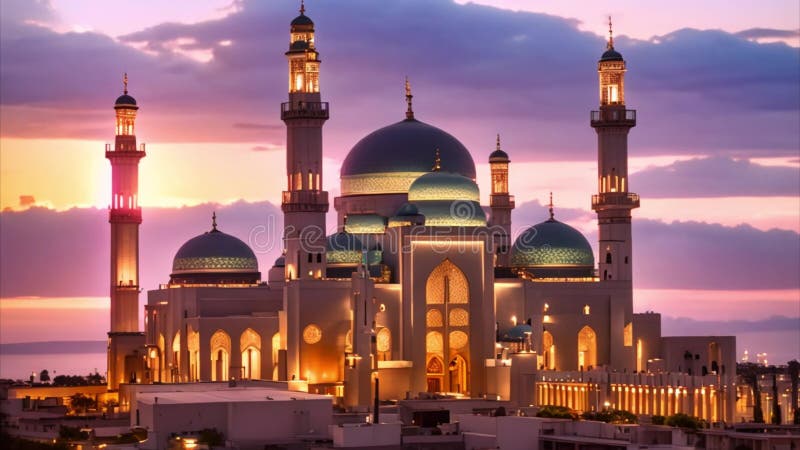 Grand Mosque in the Sunset stock footage. Video of muslim - 347169122