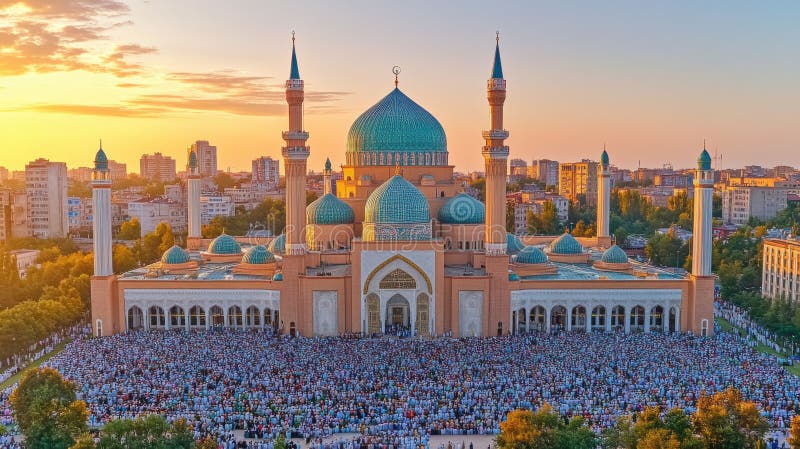 Grand Mosque Sunset Large Praying Crowd Stock Photos - Free & Royalty ...