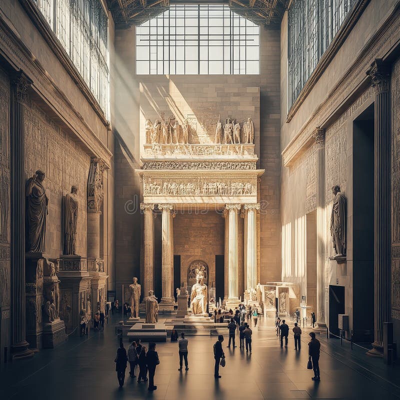 Interior View of a Grand Museum Hall with Classical Sculptures and ...