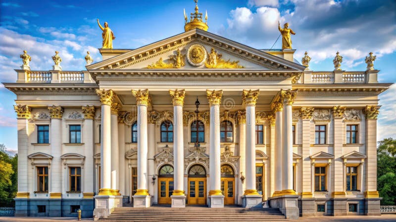 Grand Neoclassical Building with Gilded Columns and Statues. Generative ...