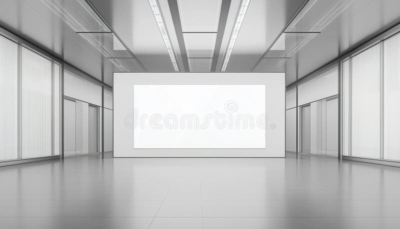 Grand Office Lobby with Central White Wall and Two Adjacent Conference ...