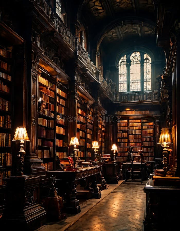 Grand Old Library Interior with Warm Lighting Stock Image - Image of ...