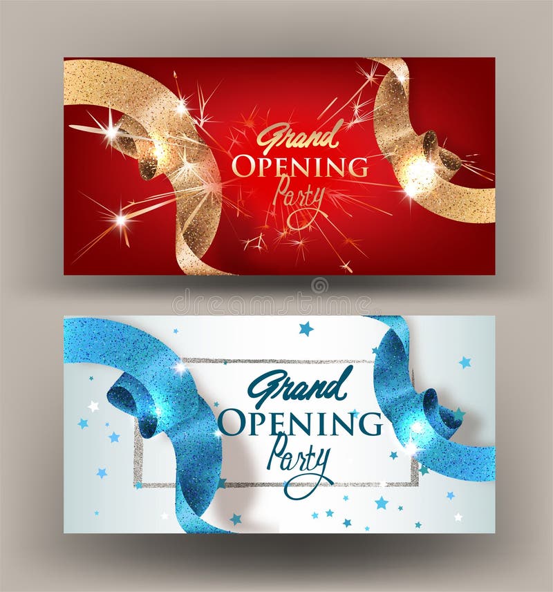 Elegant Grand Opening Invitation Card with Blue Textured Curled Blue ...