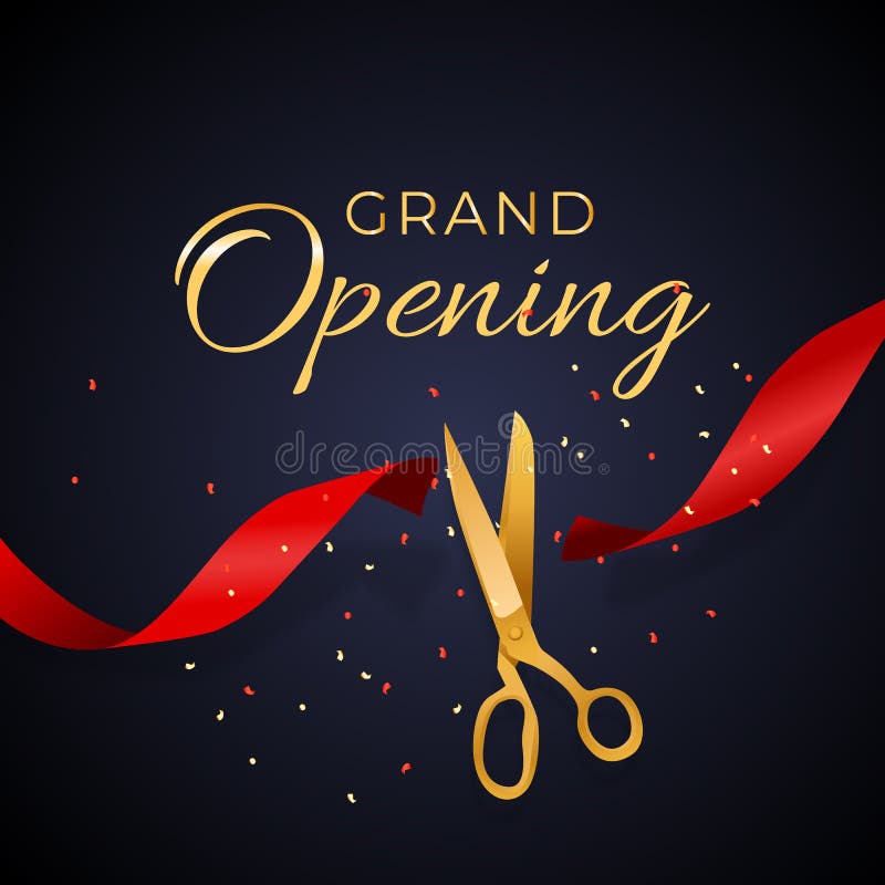 Grand Opening Card with Ribbon and Scissors Background. Vector ...