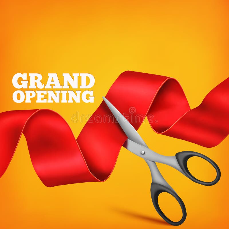 Grand Opening Card with Scissors,red Ribbon Stock Illustration ...
