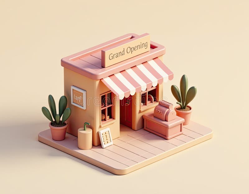 Grand Opening of Cute Cartoon Shop - 3D Render Stock Illustration ...