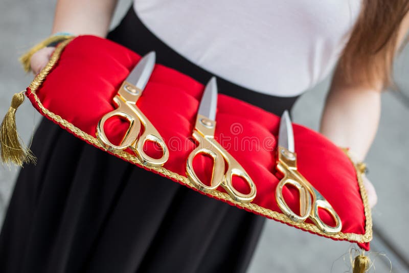 Grand Opening, Cutting Red Ribbon. Stock Image - Image of closeup ...