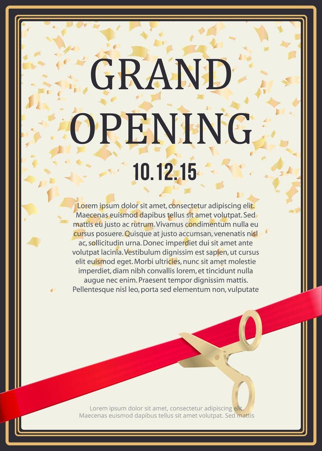 Grand Opening Design Template With Ribbon And Scissors. Grand Open ...