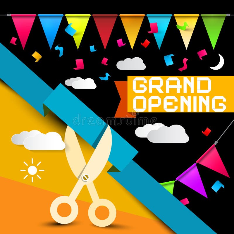 Grand Opening - Flags with Confetti Stock Vector - Illustration of ...