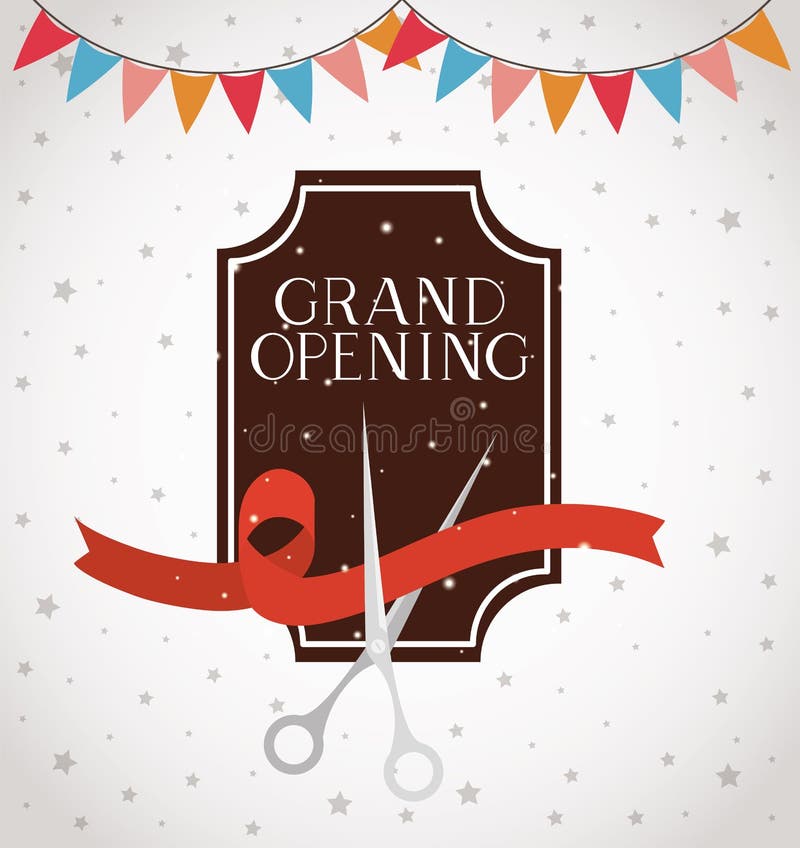 Grand Opening Frame with Scissorscuting Ribbon and Garlands Stock ...
