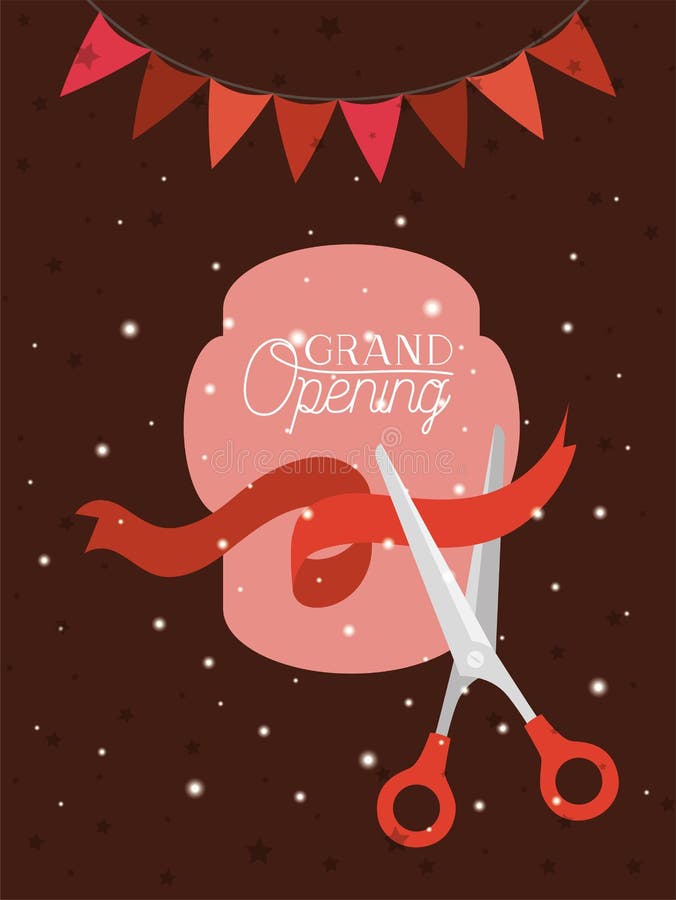 Grand Opening Frame with Scissorscuting Ribbon and Garlands Stock ...