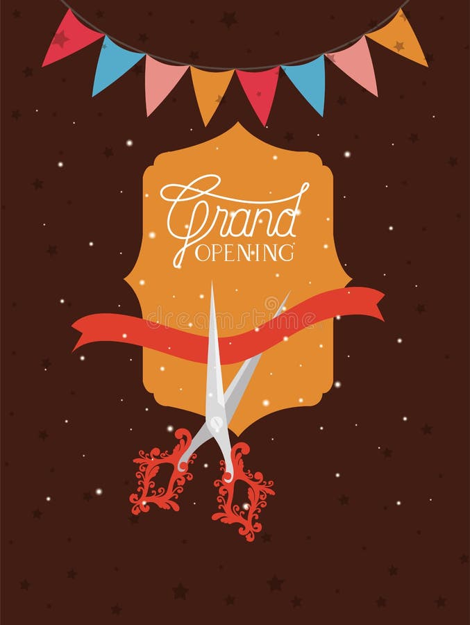 Grand Opening Frame with Scissorscuting Ribbon and Garlands Stock ...