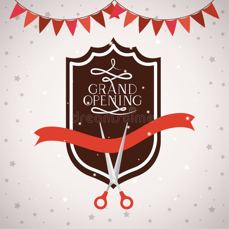 Grand Opening Frame with Scissorscuting Ribbon and Garlands Stock ...