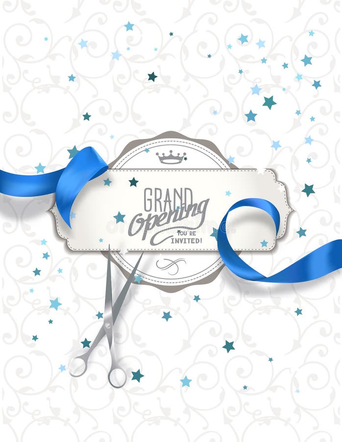 Grand Opening Banner with Abstract Blue Abstract Ribbon and Scissors ...