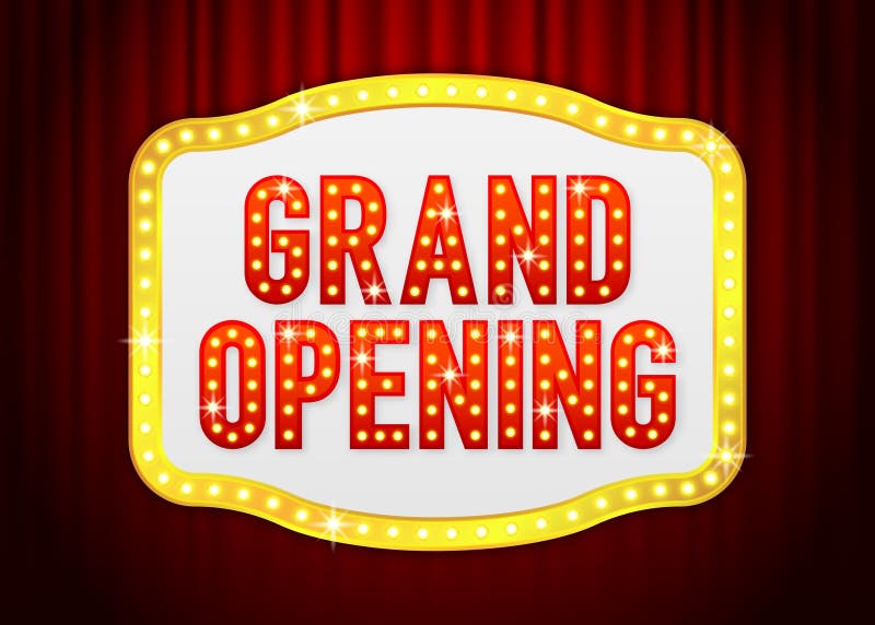 Grand Opening Invitation with Red Curtains. Banner for Opening Ceremony ...