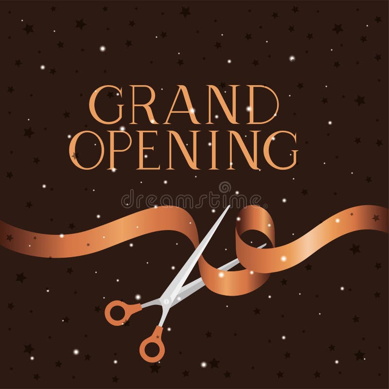 Grand Opening Message with Scissors Cutting Golden Tape Stock Vector ...
