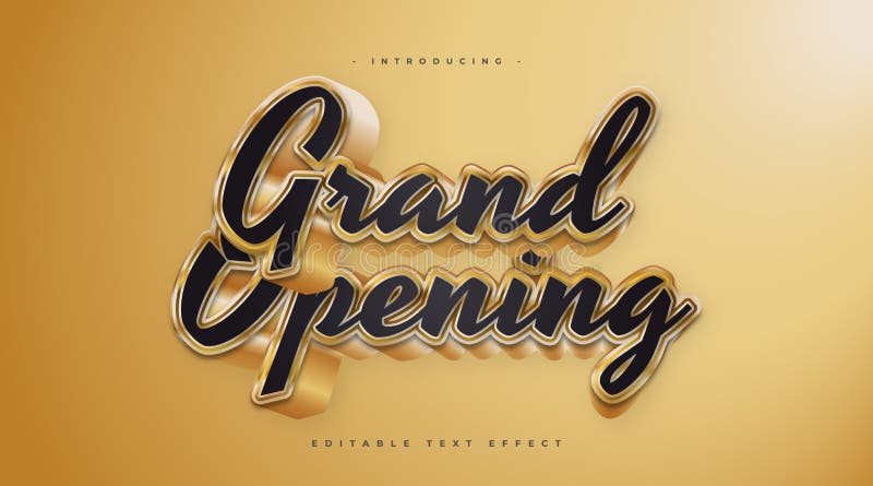 Grand Opening Text in Black and Gold Style with 3D Effect Stock Vector ...