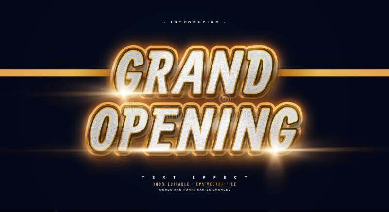 Grand Opening Text in White and Gold Style with Texture and Glowing ... Grand Opening Text in White and Gold Style with Texture and Glowing ...