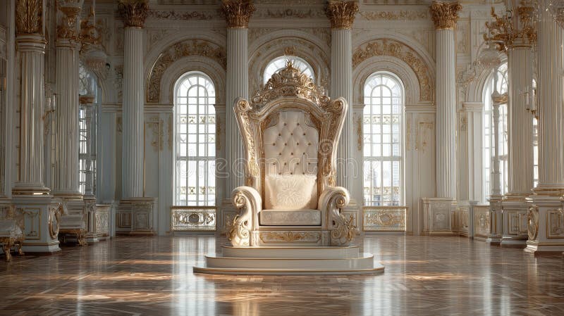 Grand Ornate Throne in a White Palace Stock Illustration - Illustration of decor, king: 380032919