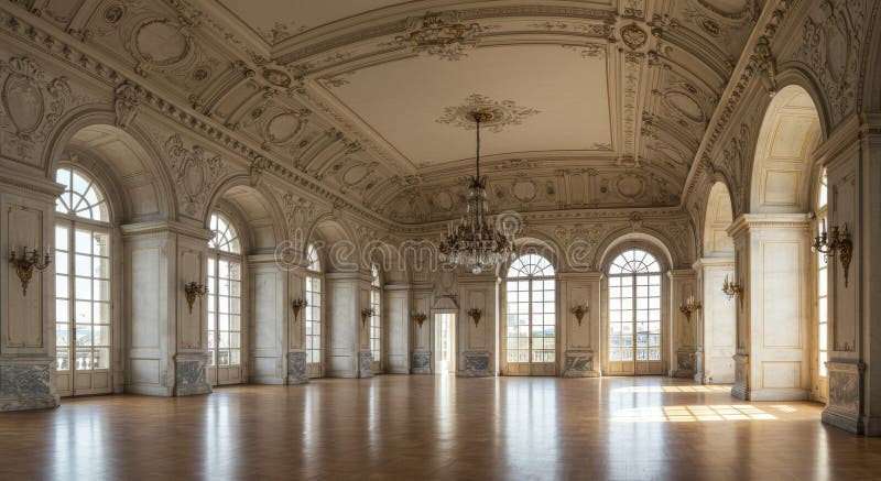 Grand Palace Hall Interior with Sunlight Streaming through Windows ...