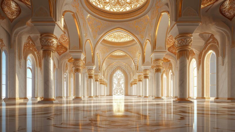 Grand Palace Hall with Marble Columns and Gold Accents Stock ...