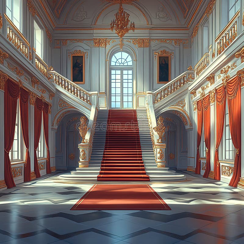 Grand Palace Hall with Sweeping Staircase Stock Illustration ...