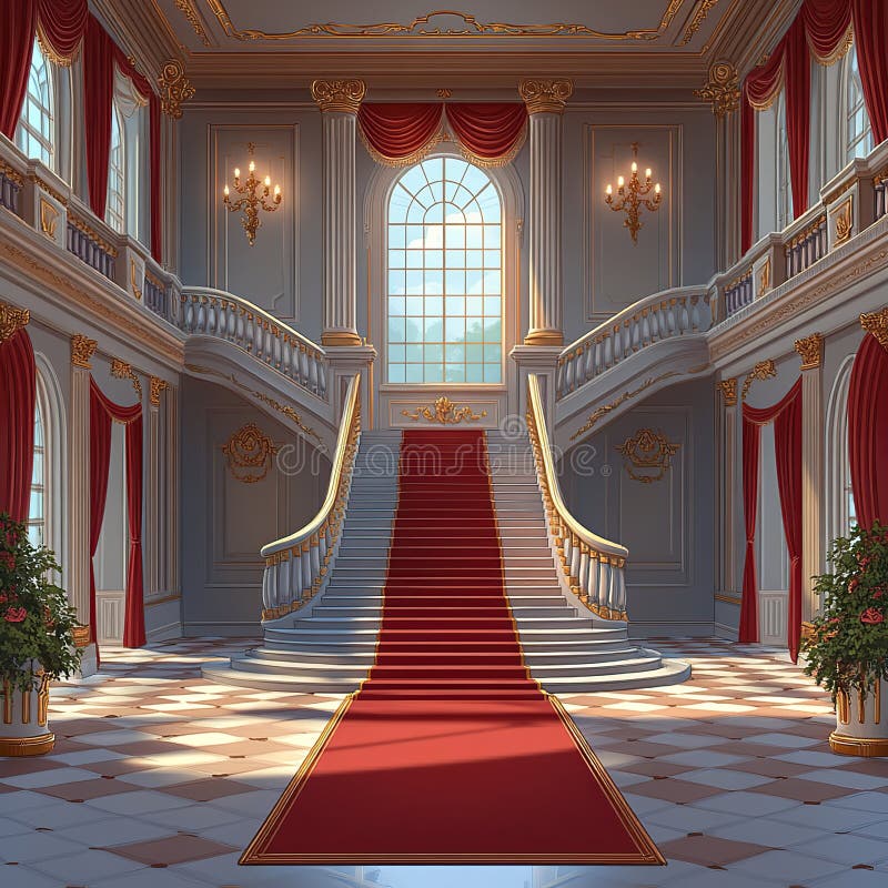 Grand Palace Hall with a Sweeping Staircase Stock Illustration ...