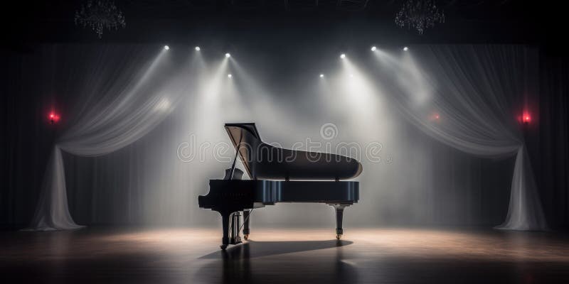Grand Piano on Center Stage Under Dramatic Spotlight Stock Illustration ...