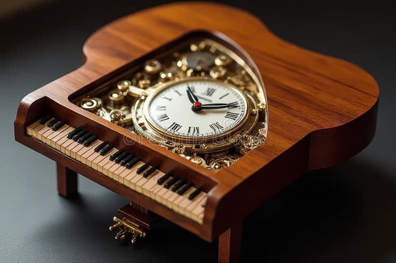 Grand Piano Clock with Sleek Wooden Frame Stock Illustration ...
