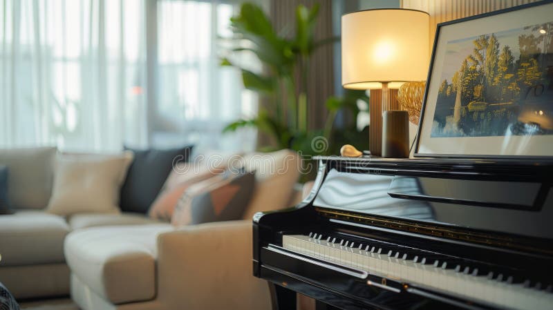 Grand Piano in a Cozy Living Room Setting. Stock Image - Image of ...
