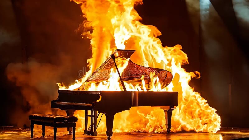 A Grand Piano on Fire on a Stage Stock Video - Video of stage, artistic ...