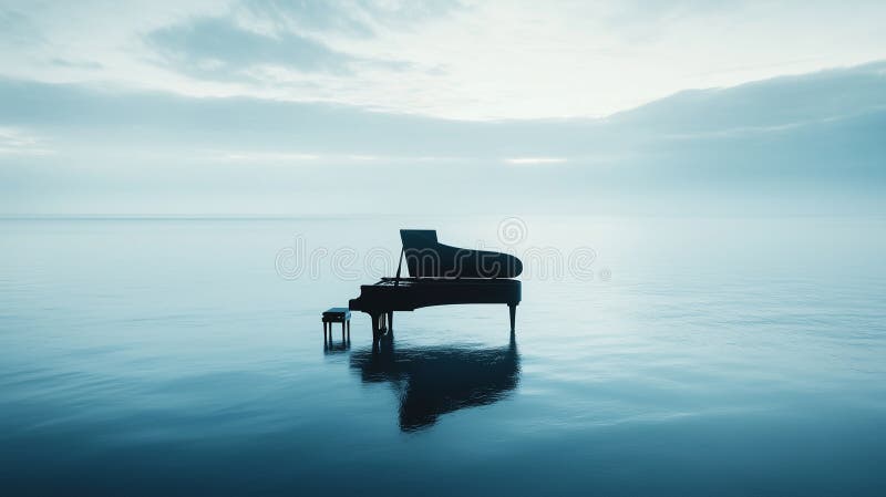 Grand Piano Floating in the Middle of a Calm Sea or Ocean Stock Photo ...