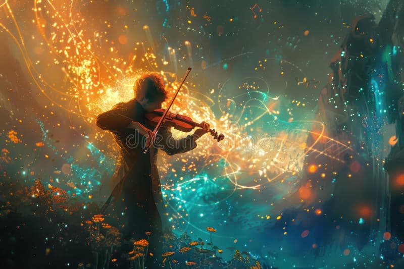 Grand Piano and Glowing Music Notes Sparkling in an Elegant Classical ...