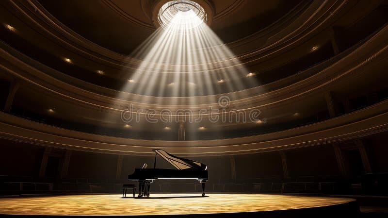 Grand Piano Illuminated by Beams of Light in Elegant Concert Hall ...