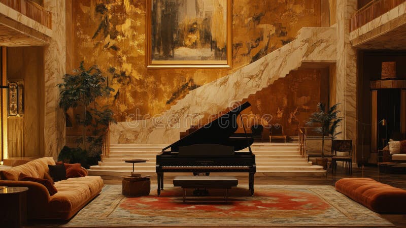 Grand Piano in Luxurious Gold Interior Stock Illustration ...