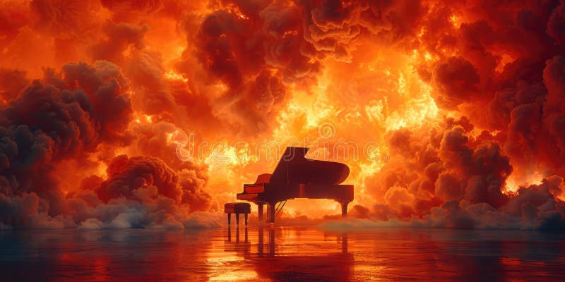 Grand Piano beside Massive Fire Stock Image - Image of piano, flames ...