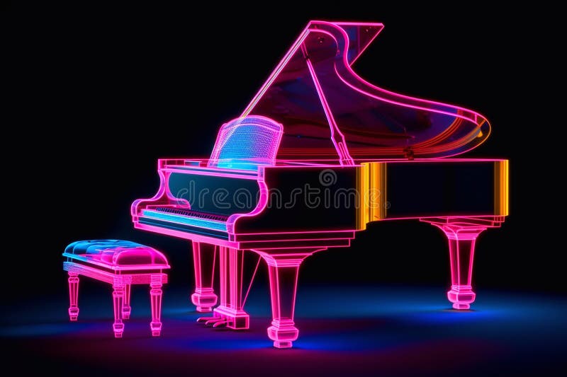 A Grand Piano with a Neon Effect. Stock Illustration - Illustration of ...