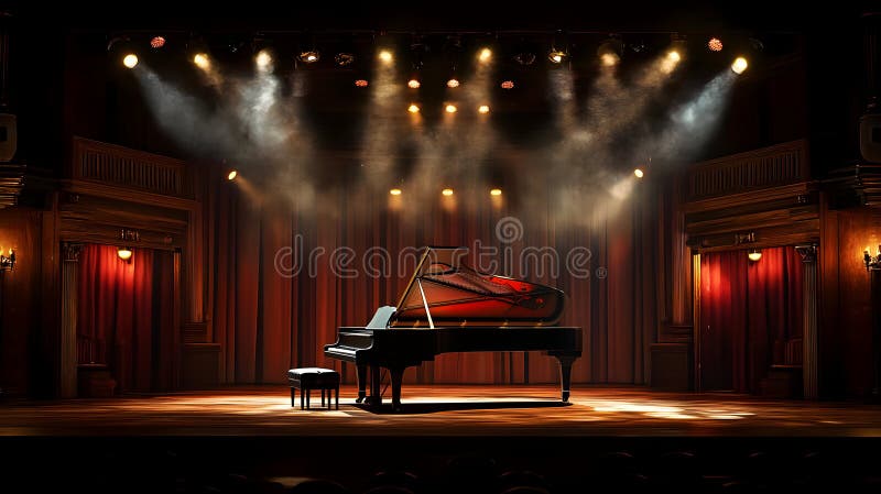 A Grand Piano on Stage, Illuminated by Dramatic Lighting for a ...