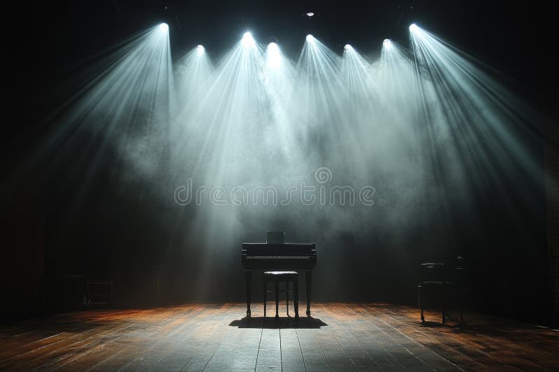 Grand Piano Standing Alone on Stage Under Stage Lights Stock Image ...