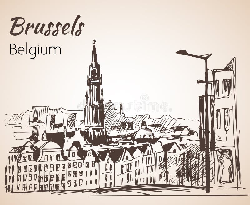 Grand Place - Brussels, Belgium. Sketch Stock Vector - Illustration of ...
