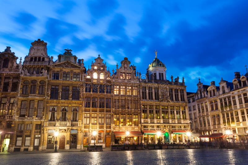 Brussels Night Scene of Grand Place Stock Image - Image of exposition ...