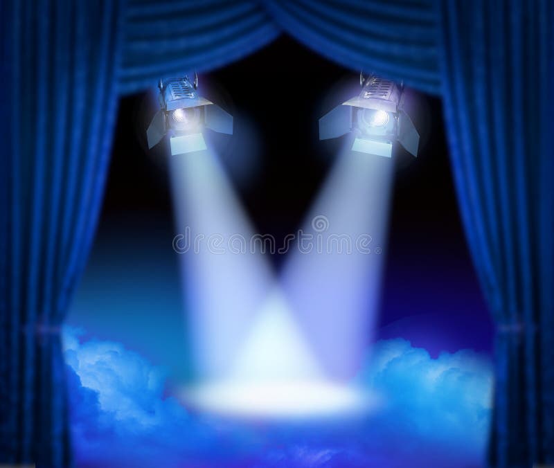 Blue Draped Stage with Wood Floor Stock Photo - Image of cinema, actor ...
